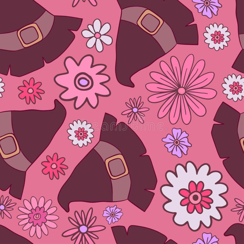 Pink Witch Hats and Flowers Retro Seamless Pattern Stock Vector ...