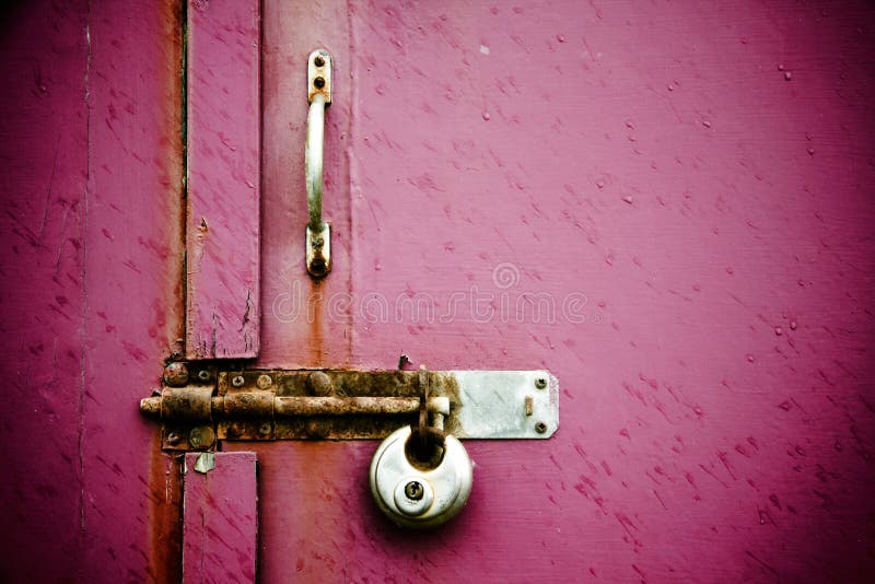 Pink wooden door with lock stock photo. Image of lock - 60809386