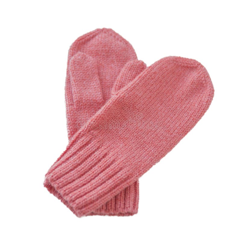 Pink Woolen Mittens on a White Isolated Background Stock Photo - Image ...