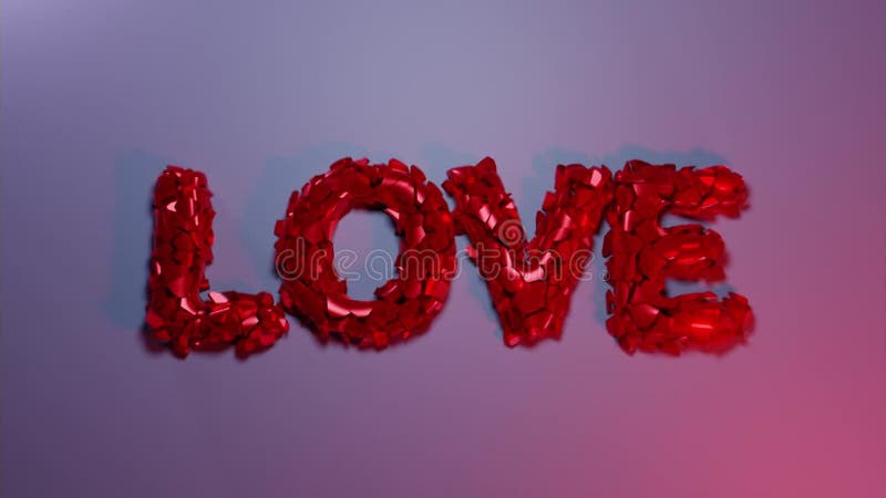The Pink Word LOVE Explodes into Small Particles. 3D Render Animation ...