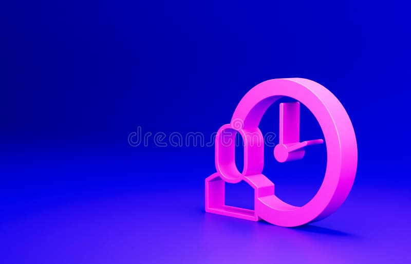 Pink Work Time Icon Isolated on Blue Background. Office Worker. Working ...