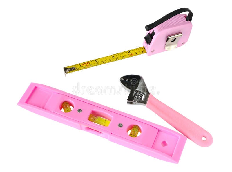Pink work tools stock image. Image of carpenter, level - 28442585