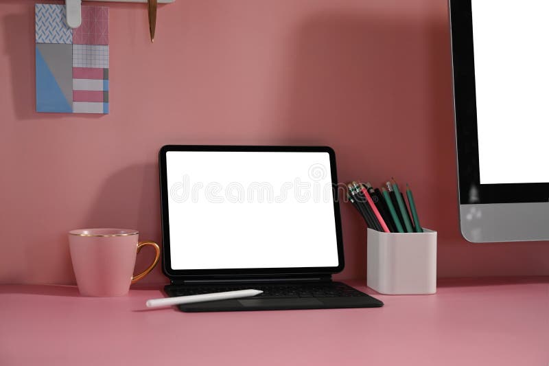 Pink Workspace in Teenage Room Stock Image - Image of living, painted ...