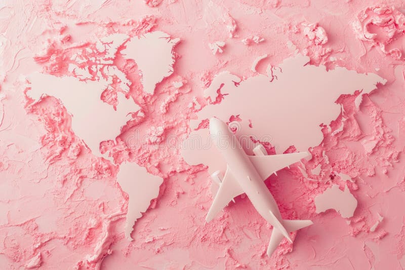 A Pink World Map with an Airplane on it, in the Style of Pop Inspo ...