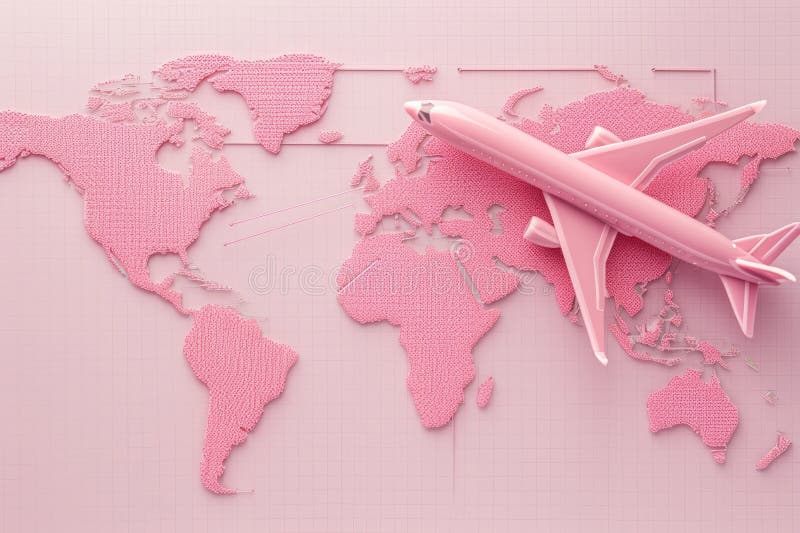 A Pink World Map with an Airplane on it, in the Style of Pop Inspo ...