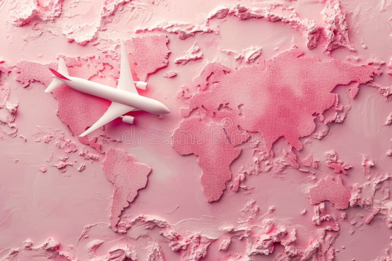A Pink World Map with an Airplane on it, in the Style of Pop Inspo ...