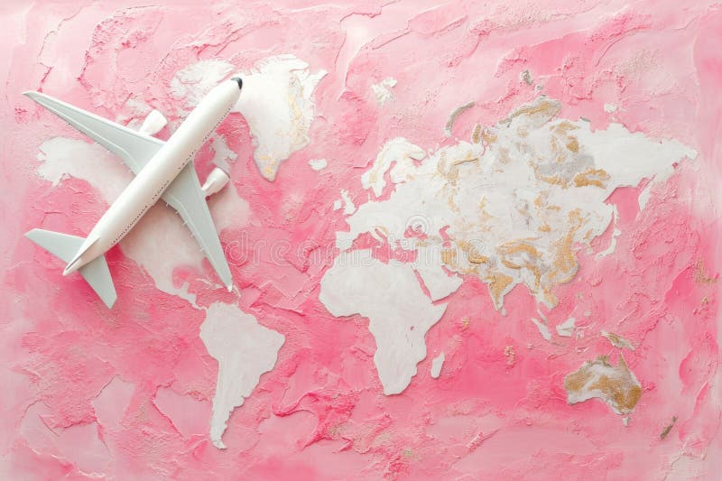 A Pink World Map with an Airplane on it, in the Style of Pop Inspo ...