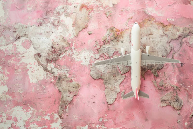 A Pink World Map with an Airplane on it, in the Style of Pop Inspo ...