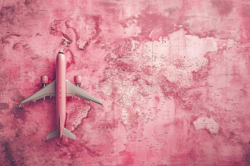 A Pink World Map with an Airplane on it, in the Style of Pop Inspo ...
