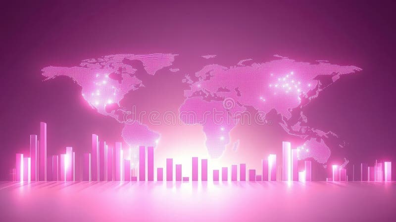 Global Interconnectedness, Vibrant Pink World Map Highlighting ...