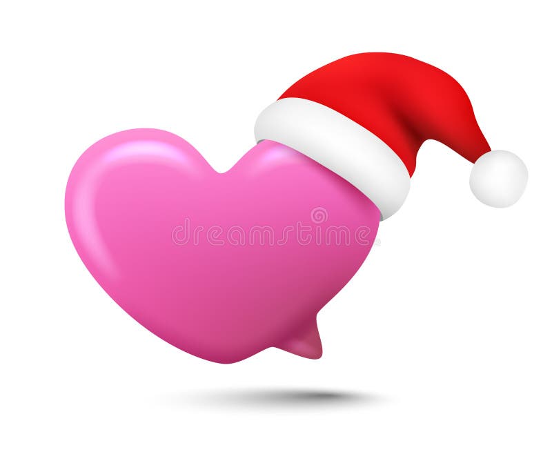 Pink Xmas Heart Bubble Speech with Santa Hat. Isolated Realistic Vector ...