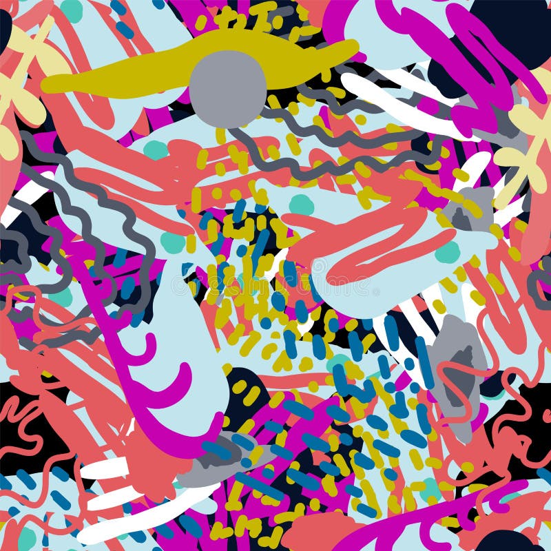 Pink and Yellow Element Style Vector Seamless Stock Illustration ...