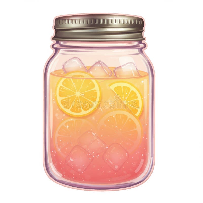 Pink and Yellow Lemonade in Mason Jar Stock Illustration - Illustration ...