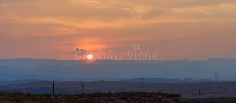 Pink-yellow Sky at Sunset in Desert, Panoramic View, Copy Space Stock ...