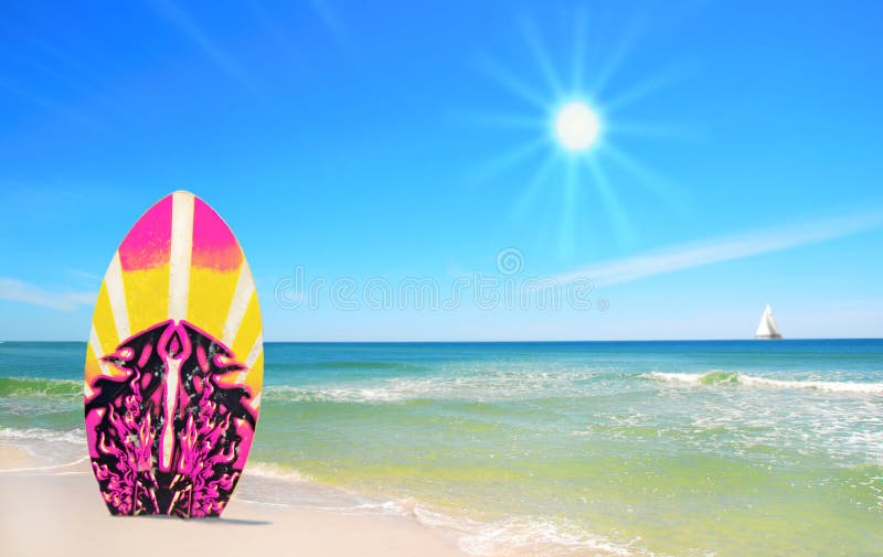 Pink and Yellow Surf Board at Beach Stock Image - Image of outdoor ...