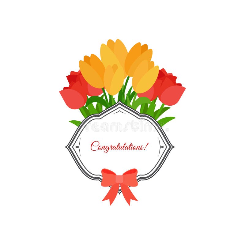 Pink and Yellow Tulips Congratulations Design Stock Vector ...