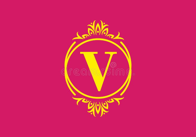 Pink Yellow of V Initial Letter in Frame Stock Vector - Illustration of ...