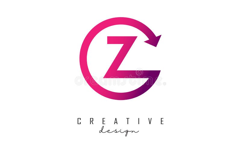 Pink Z Letter Logo Design with Circle Frame and Arrow Stock Vector ...