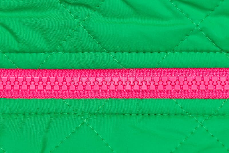 Pink Zipper on the Green Fabric Stock Photo - Image of connection, seam ...