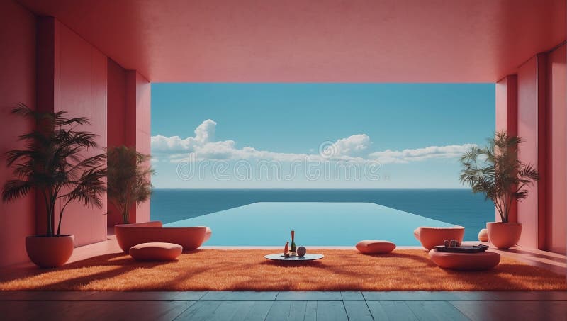 Pink Zone for Romantic Vacation with a Pool Over the Sea at a Seaside ...