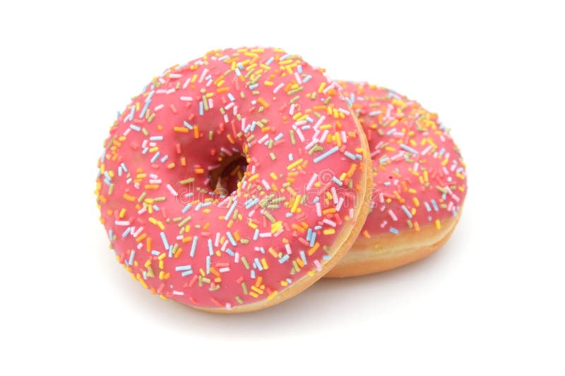 Two Pinky Donuts Sprinkled Closed Up Isolated on White Stock Image ...