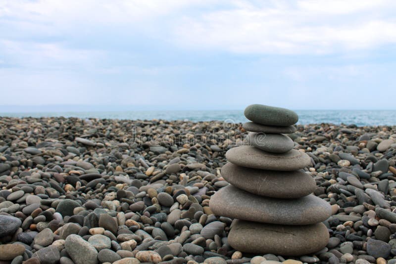 Pinnacle of Sea Pebbles on the Beach. Stock Image - Image of calm ...