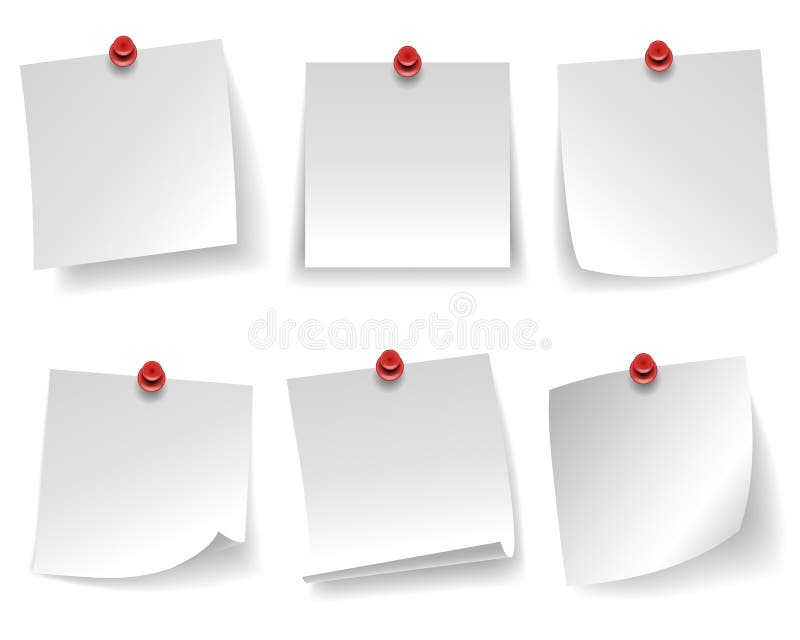 Pinned Empty White Note Paper Curled Corner Red Push Button Message ...
