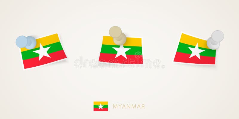 Pinned Flag of Myanmar in Different Shapes with Twisted Corners. Vector ...