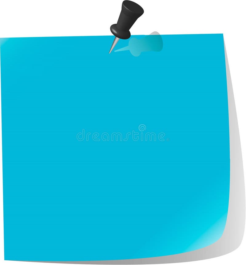 Pinned note paper, blue stock illustration. Illustration of thumbtack ...