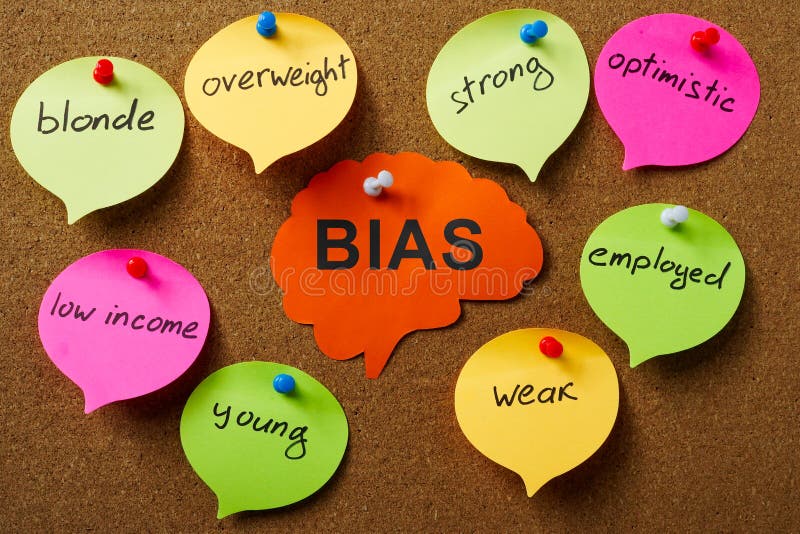 Pinned Paper Brain with Word Bias and Stickers Around. Stock Photo ...