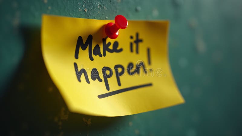 Motivational Note Saying Make it Happen Stock Photo - Image of signage ...