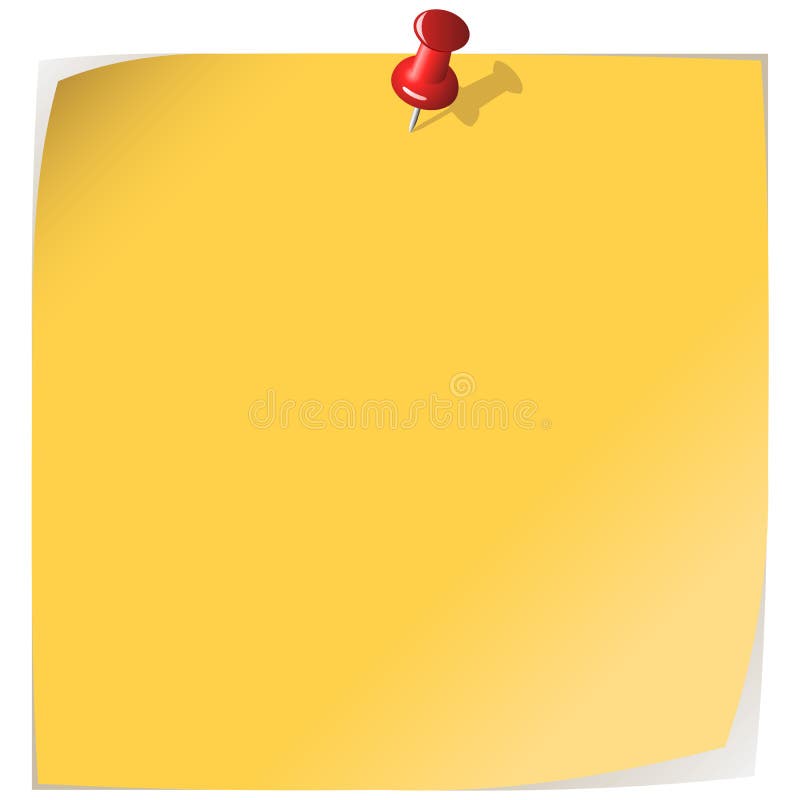 Pinned yellow note paper. stock vector. Illustration of background ...