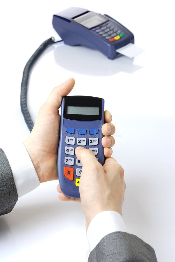 Pinpad in Hands at the Businessman. Stock Photo - Image of bank ...