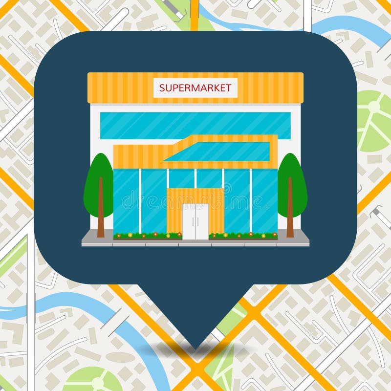 Pinpoint Do ícone Do Supermercado No Mapa Da Cidade Ilustração do Vetor ...