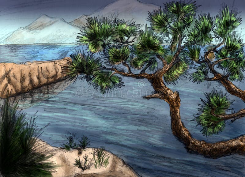 Pins Au-dessus De La Mer - Horizontal Illustration Stock - Illustration ...