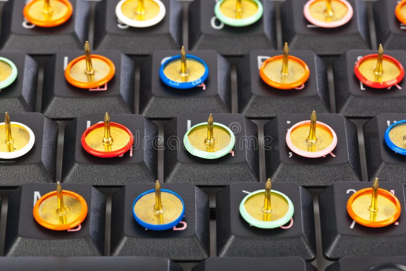Pins on computer keyboard stock photo. Image of macro - 64954344