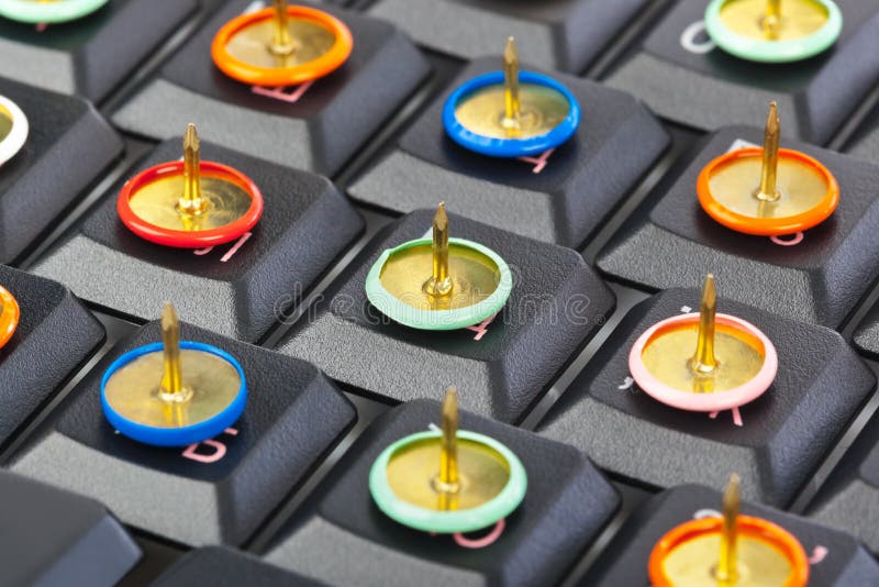 Pins on computer keyboard stock image. Image of notebook - 74823865