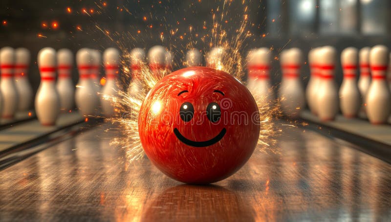 The Pins Fall Swiftly Under the Force of a Fiery Bowling Ball Stock ...