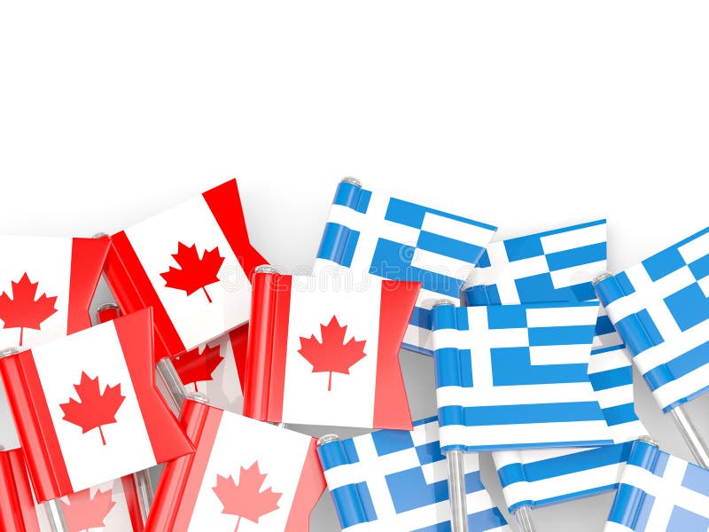 Pins with Flags of Canada and Greece Isolated on White Stock ...