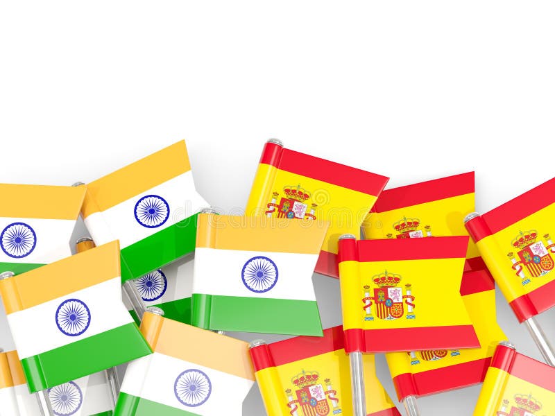 Pins with Flags of India and Spain Isolated on White Stock Illustration ...