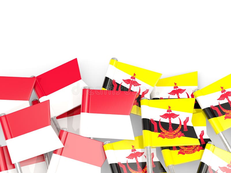 Pins with Flags of Indonesia and Brunei Isolated on White Stock ...