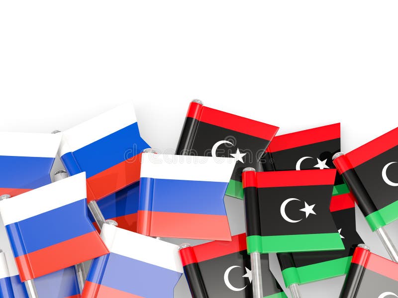 Pins with Flags of Russia and Libya Isolated on White Stock ...