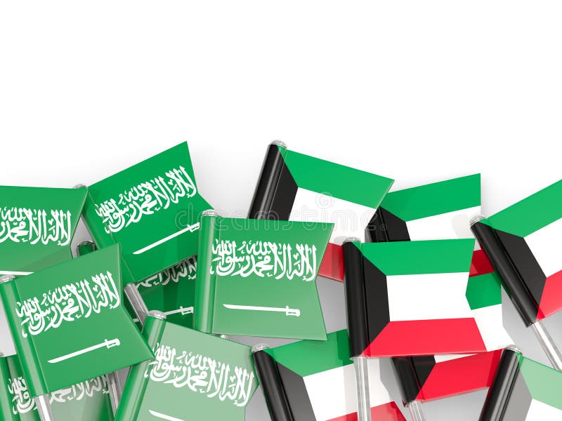 Pins with Flags of Saudi Arabia and Kuwait Isolated on White Stock ...