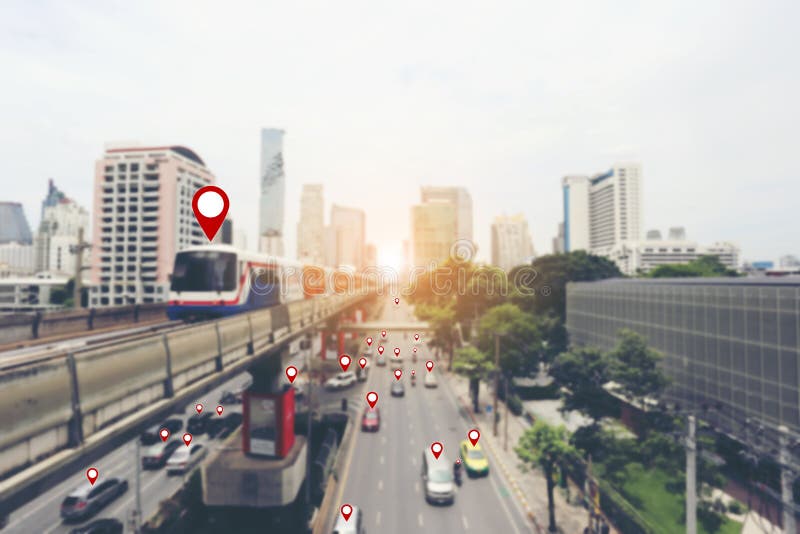 Pins or Gps Map on Vehicles on the Highway Stock Photo - Image of ...