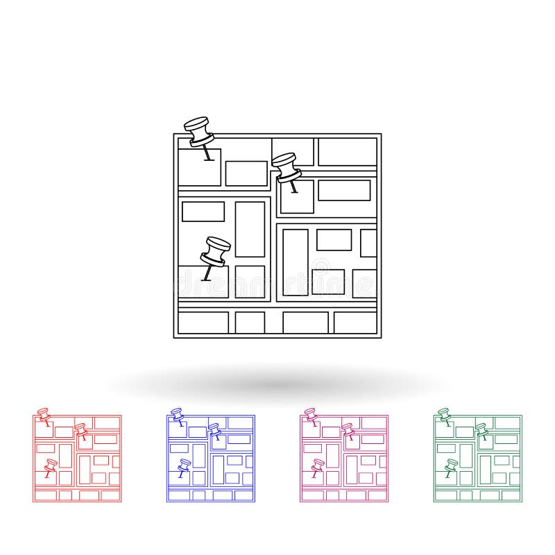 Pins On The Map Multi Color Icon Simple Thin Line Outline Vector Of Navigation Icons For Ui