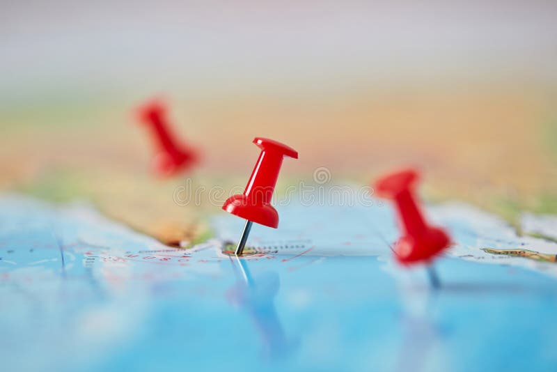 Pins on map stock photo. Image of extreme, equipment - 258878278