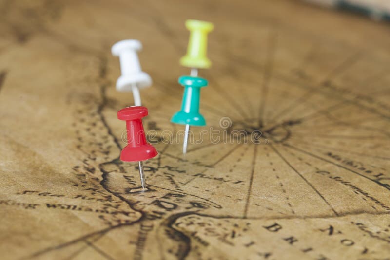 Pins on old map stock image. Image of journey, trip, border - 60085809