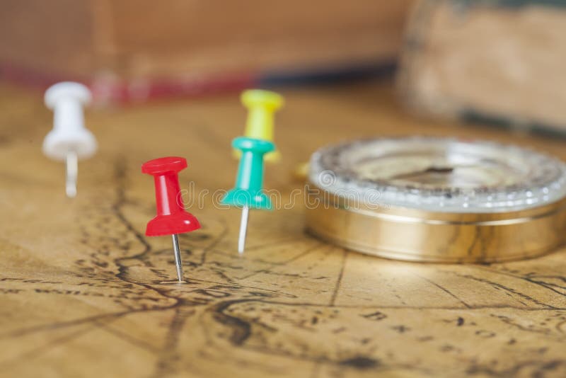 Pins on old map stock image. Image of cities, county - 60086009