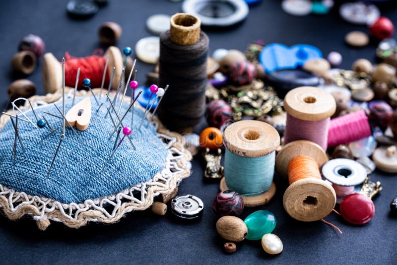 Pins, Retro Threads and Beads Stock Photo - Image of stitch, glass ...