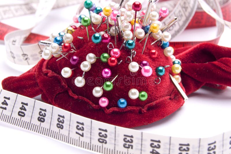 Pins for Sewing on a White Background Stock Image - Image of green ...
